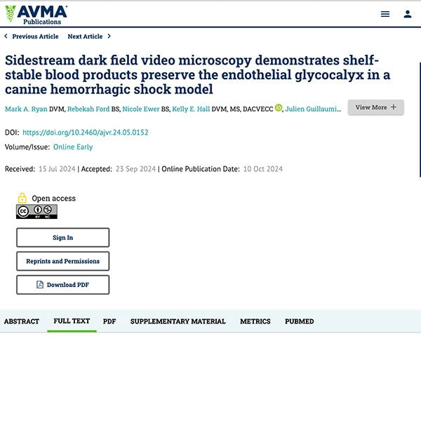 Sidestream dark field video microscopy demonstrates shelf-stable blood ...